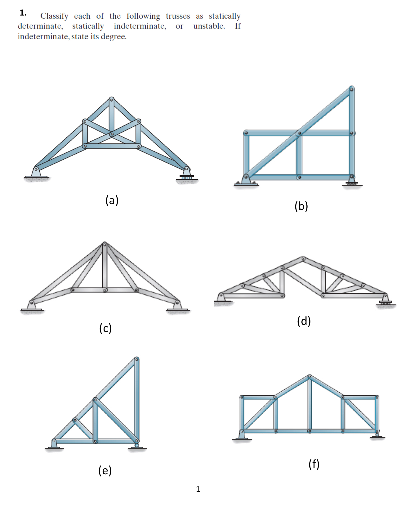Solved Classify each of the following trusses as statically | Chegg.com