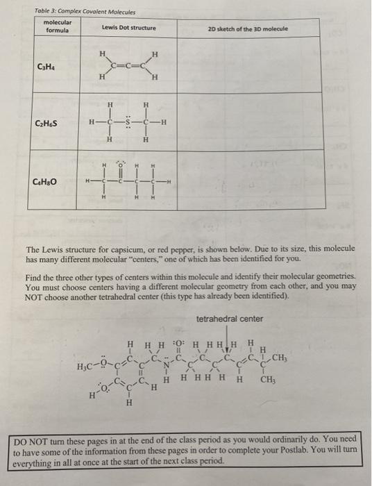 Solved Table 3: Complex Covalent Molecules molecular Lewis | Chegg.com