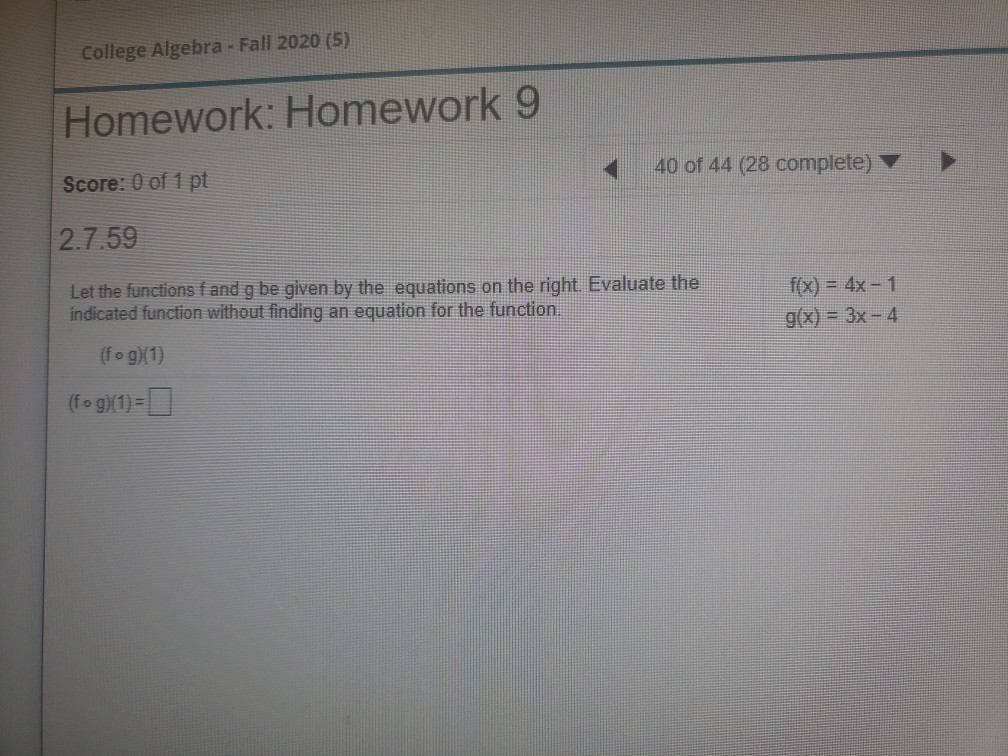 Solved College Algebra - Fall 2020 (5) Homework: Homework 9 | Chegg.com