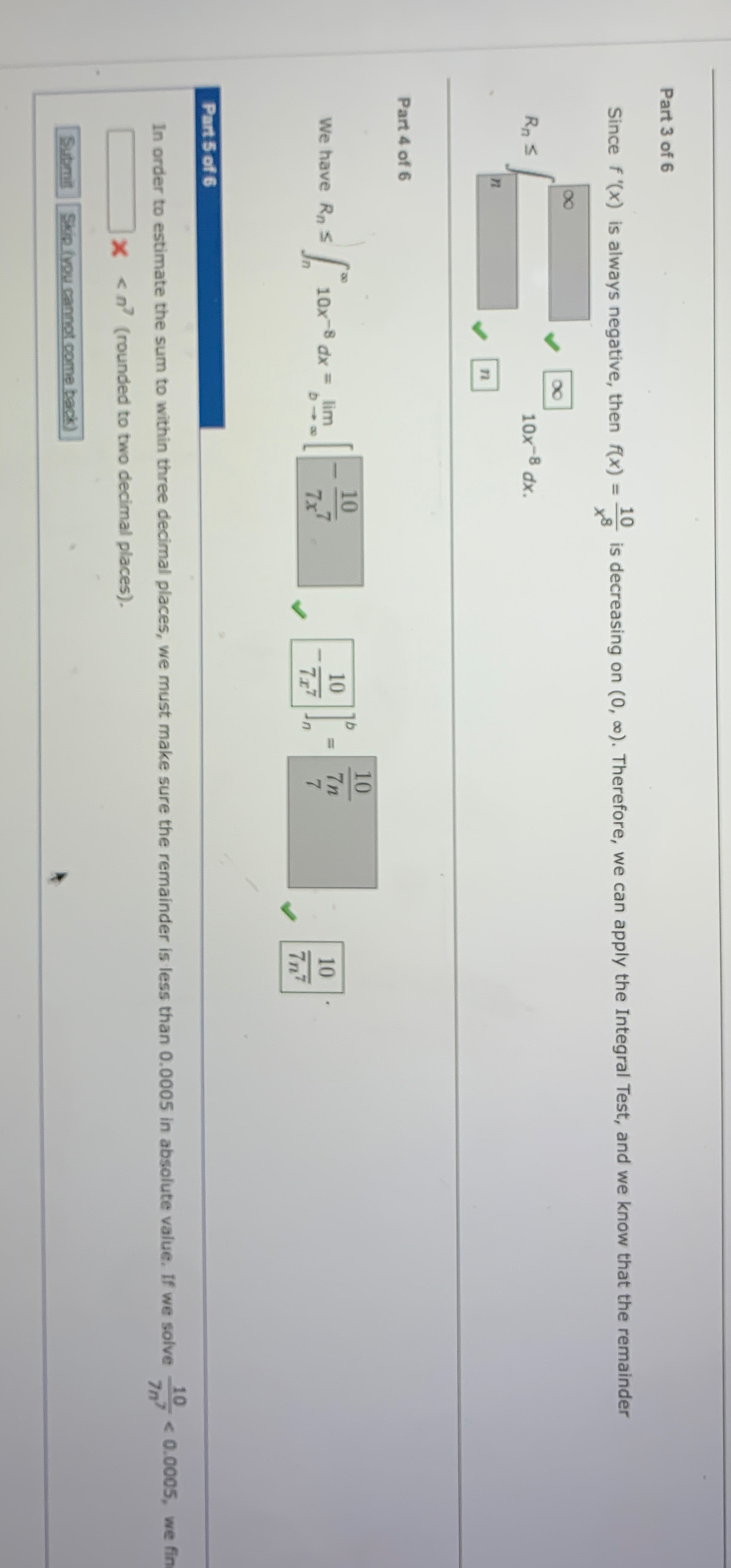 Solved Part 3 ﻿of 6Rn≤10x-8dx. ﻿nPart 4 ﻿of 6We have | Chegg.com