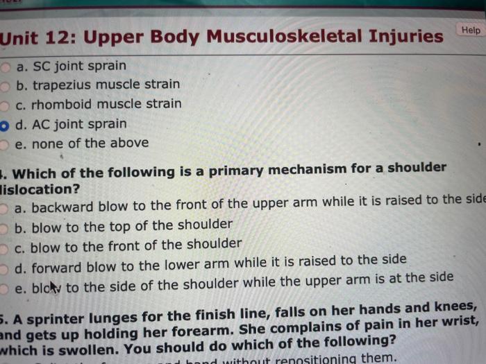 Unit 12: Upper Body Musculoskeletal Injuries Help a. | Chegg.com