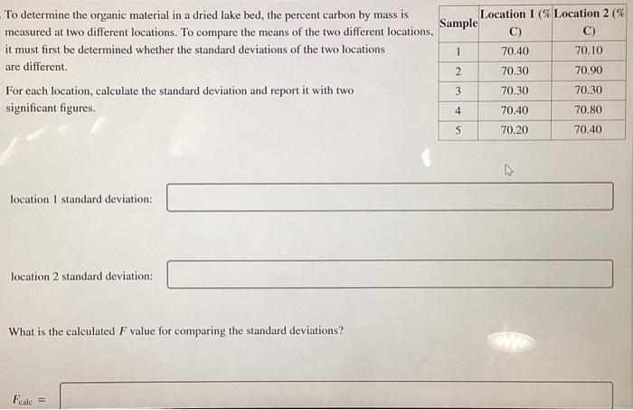 Solved To determine the organic material in a dried lake | Chegg.com
