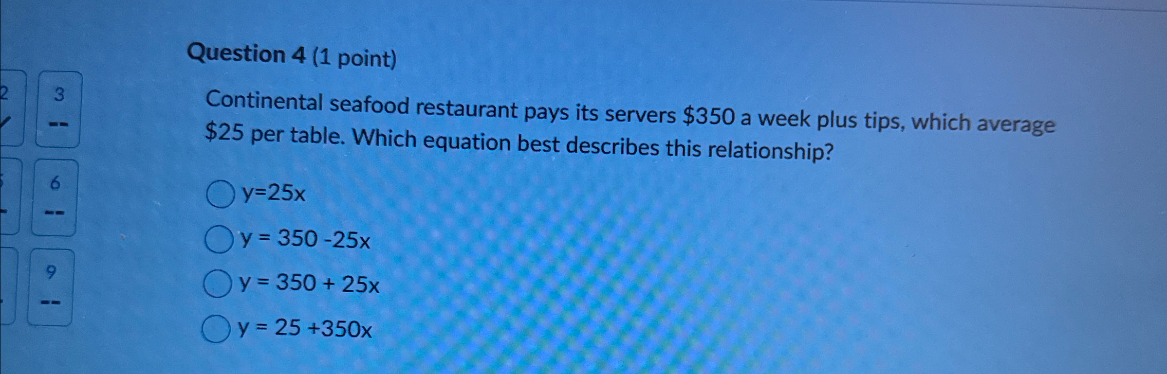 Solved Question 4 (1 ﻿point)3Continental seafood restaurant | Chegg.com