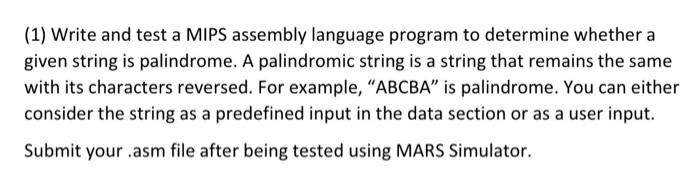 Solved Test program in Mars Simulator to make sure it is | Chegg.com