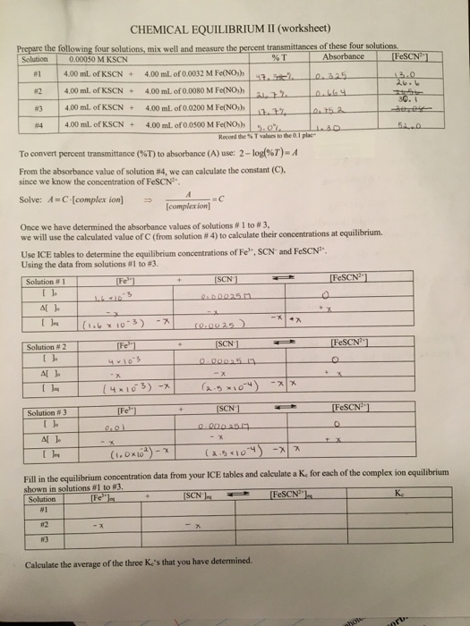 30. CHEMICAL EQUILIBRIUM II (worksheet) Prepare the | Chegg.com