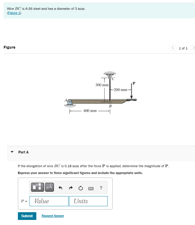 Solved Wire BC ﻿is A-36 ﻿steel and has a diameter of 3 ﻿mm | Chegg.com