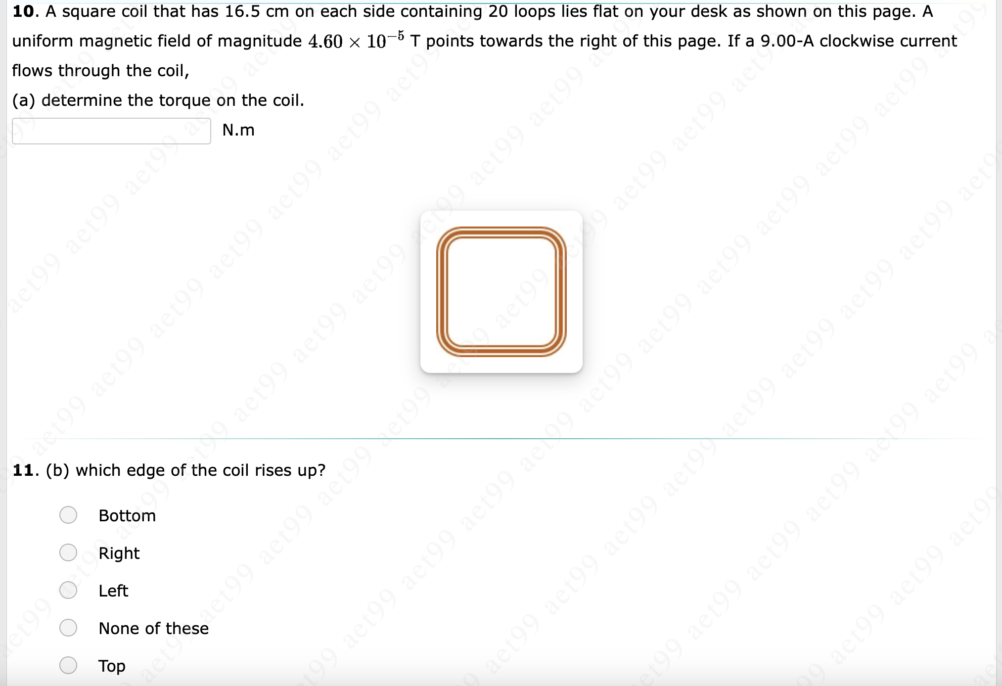 Solved A square coil that has 16.5 ﻿cm on each side | Chegg.com