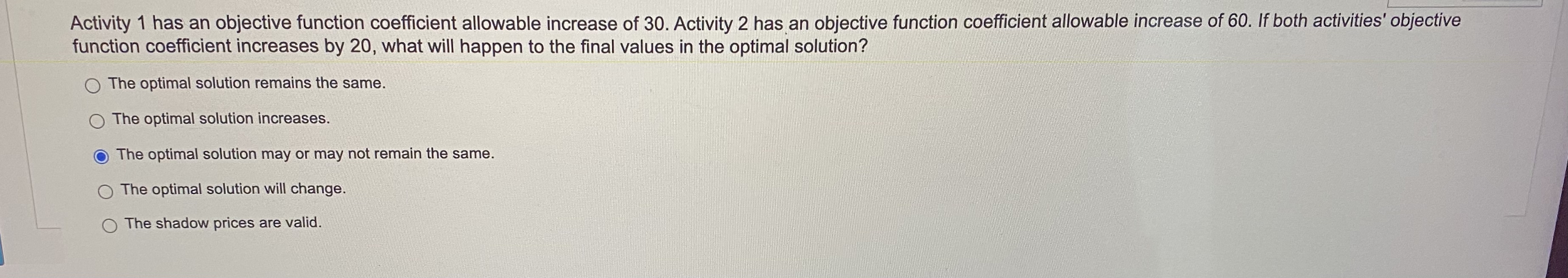 Solved Activity 1 ﻿has An Objective Function Coefficient