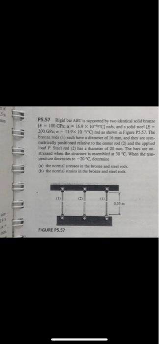 Solved P5.57 Rigid bar ABC is rupponed by two ideatical | Chegg.com