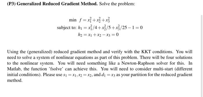 Solved (P3) Generalized Reduced Gradient Method. Solve the | Chegg.com