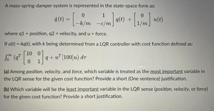 A mass-spring-damper system is represented in the | Chegg.com