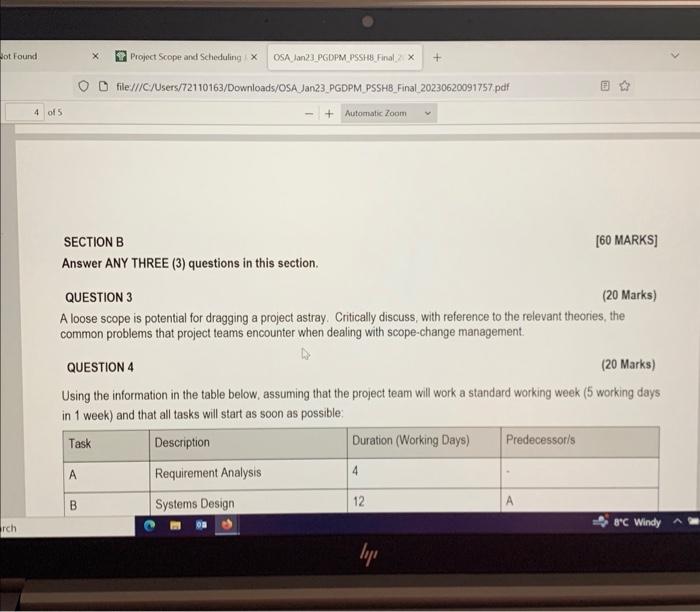 Solved Answer ANY IHREE (3) questions in this section. | Chegg.com