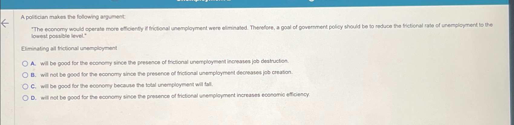 Solved A politician makes the following argument: lowest | Chegg.com