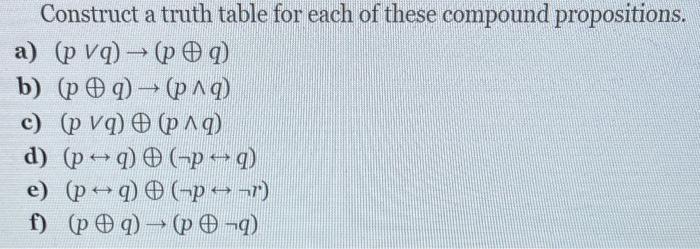 Solved Construct a truth table for each of these compound | Chegg.com