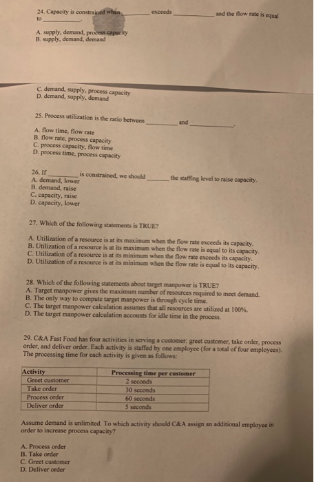 Solved 24. Capacity is constrained when exceeds and the flow | Chegg.com