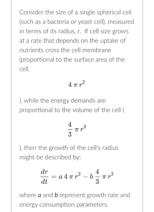 Solved Consider the size of a single spherical cell (such as | Chegg.com