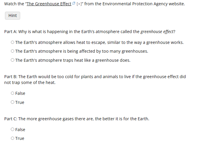 Solved Watch the "The Greenhouse Effect ?TT[+] " ﻿from the | Chegg.com