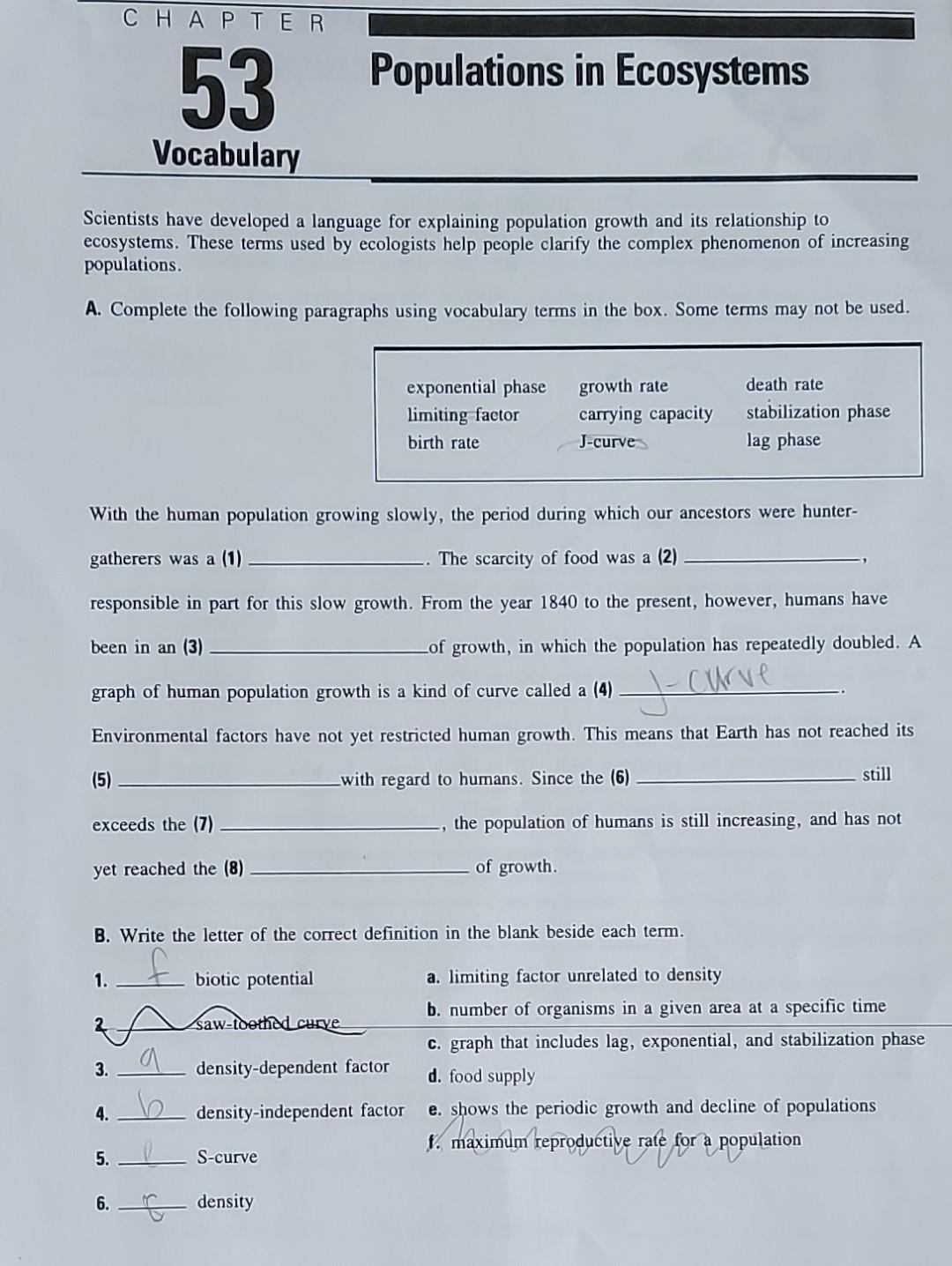 Solved Populations in Ecosystems Vocabulary Scientists have | Chegg.com