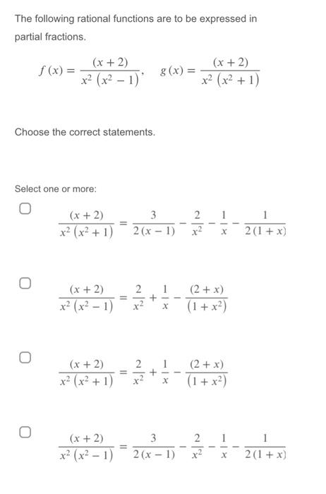 Solved The following rational functions are to be expressed | Chegg.com