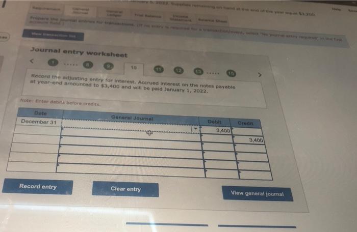 Solved Journal entry worksheet 10 Record the adjusting entry | Chegg.com