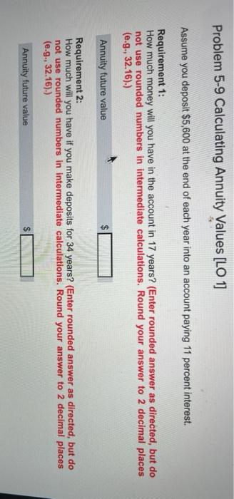 Solved Problem 5-9 Calculating Annuity Values [LO 1] Assume | Chegg.com