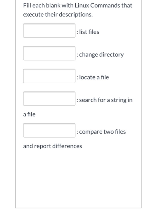 Solved Fill each blank with Linux Commands that execute | Chegg.com