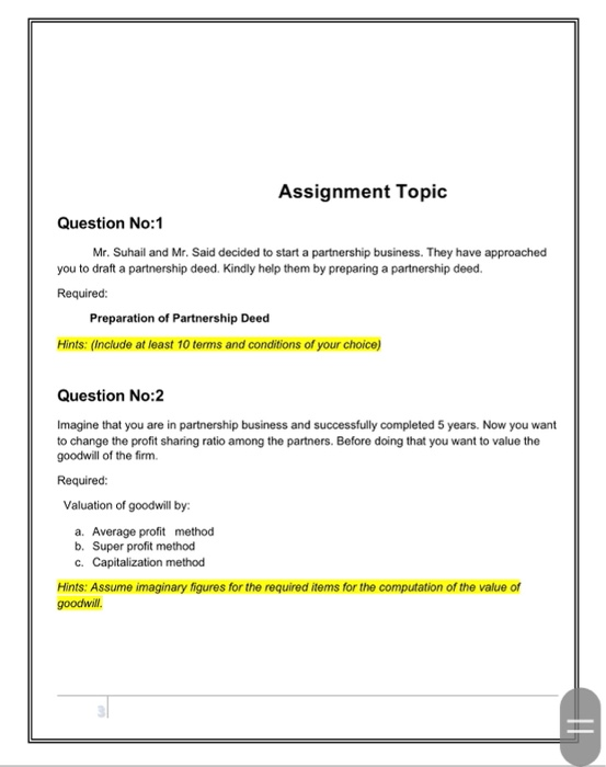 Solved Assignment Topic Question No:1 Mr. Suhail and Mr. | Chegg.com
