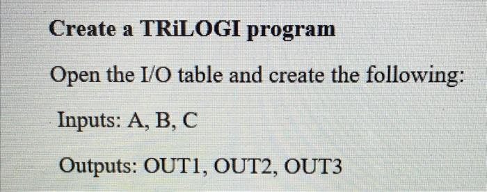 Solved Create a TRILOGI program Open the I/O table and | Chegg.com