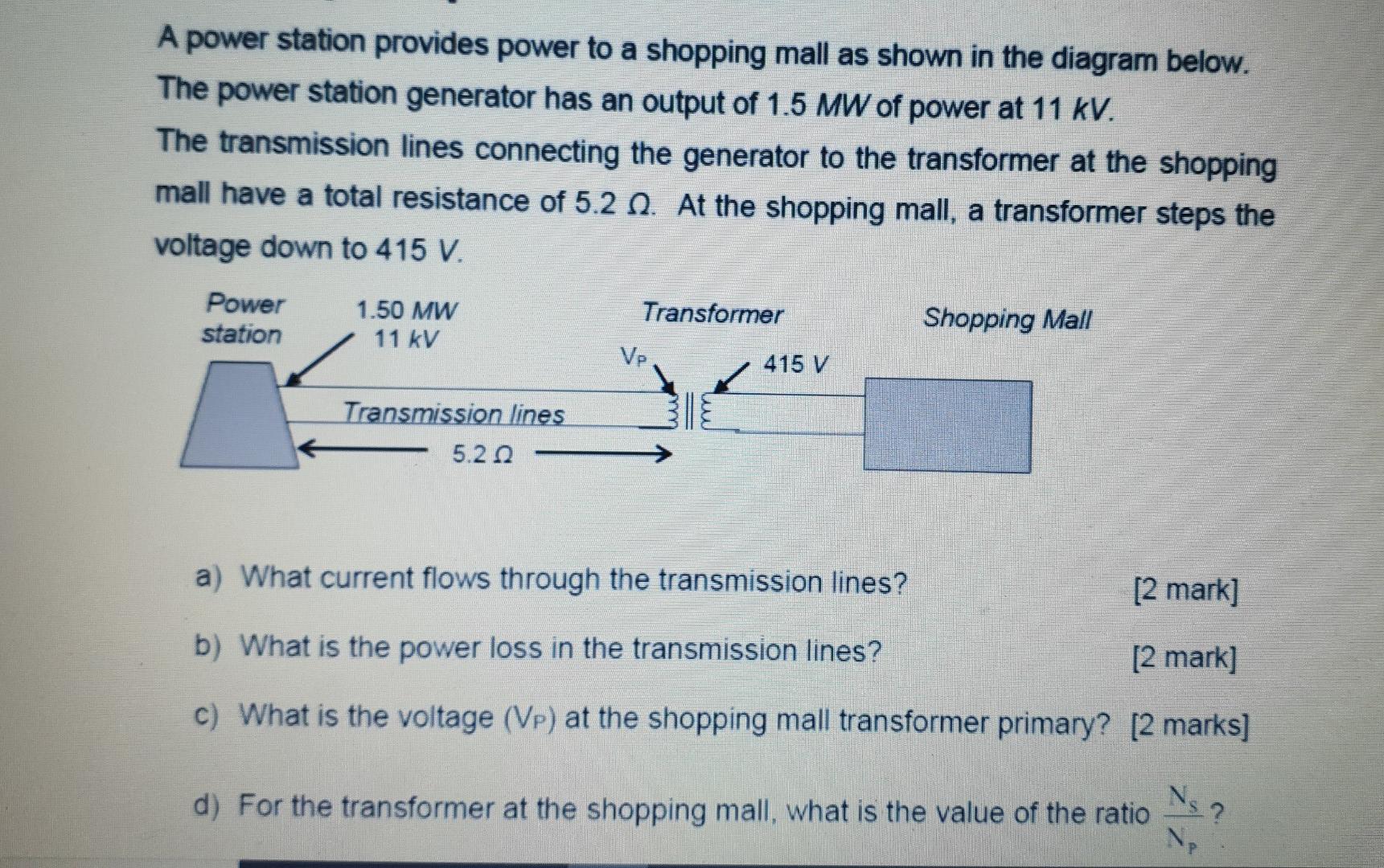 Solved A power station provides power to a shopping mall as | Chegg.com