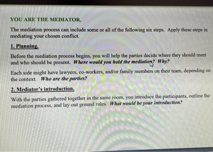 YOU ARE THE MEDIATOR. The mediation process can | Chegg.com