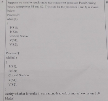 Solved Suppose we want to synchronize two concurrent | Chegg.com