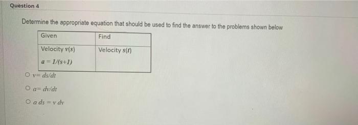 Solved Question 4 Determine The Appropriate Equation That