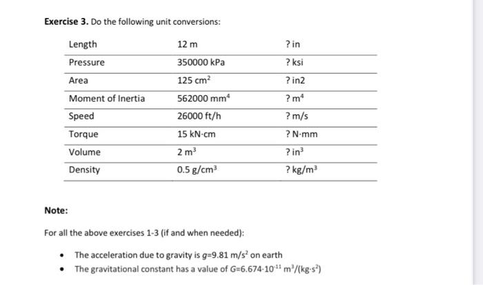 Solved Exercise 3. Do the following unit conversions: Note: | Chegg.com