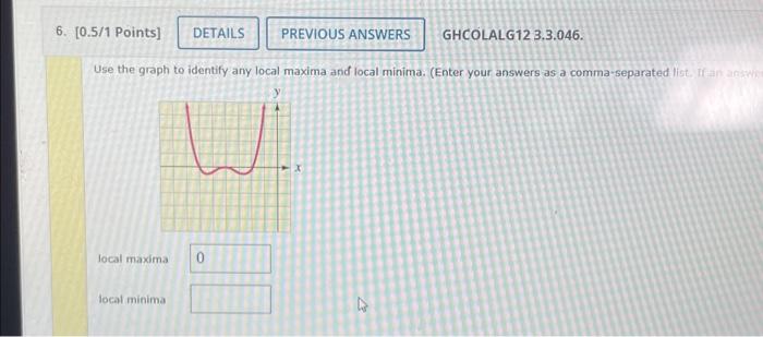 Solved Use the graph to identify any local maxima and local | Chegg.com