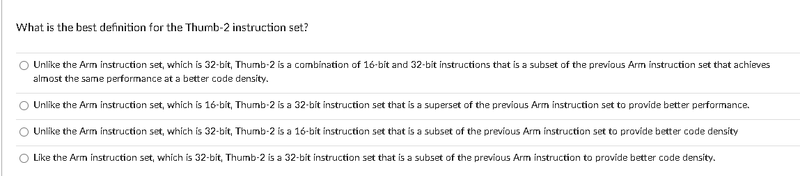 Solved What is the best definition for the Thumb-2 | Chegg.com