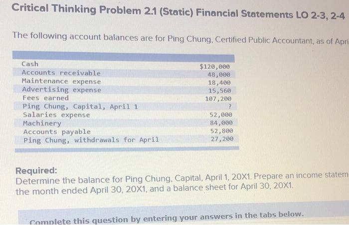 Solved Critical Thinking Problem 2.1 (Static) Financial | Chegg.com