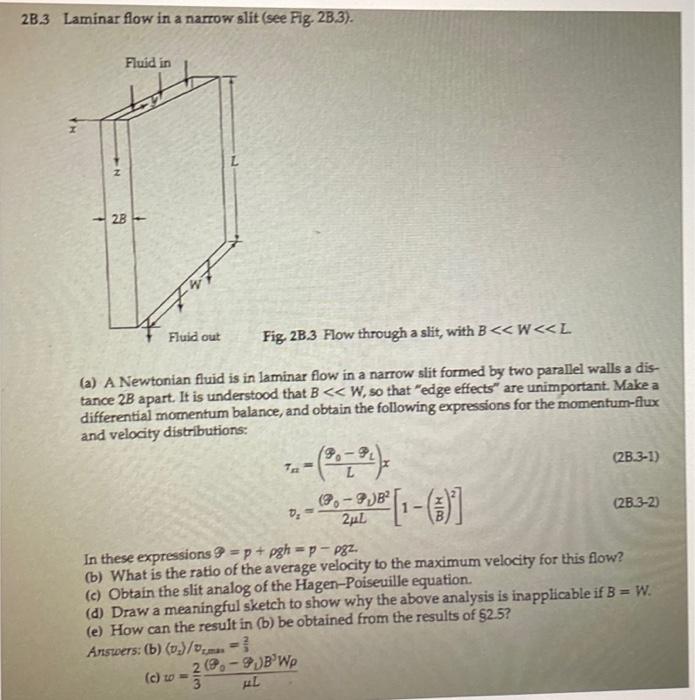 Solved 2B.3 Laminar flow in a narrow slit (see Fig. 2B.3). | Chegg.com