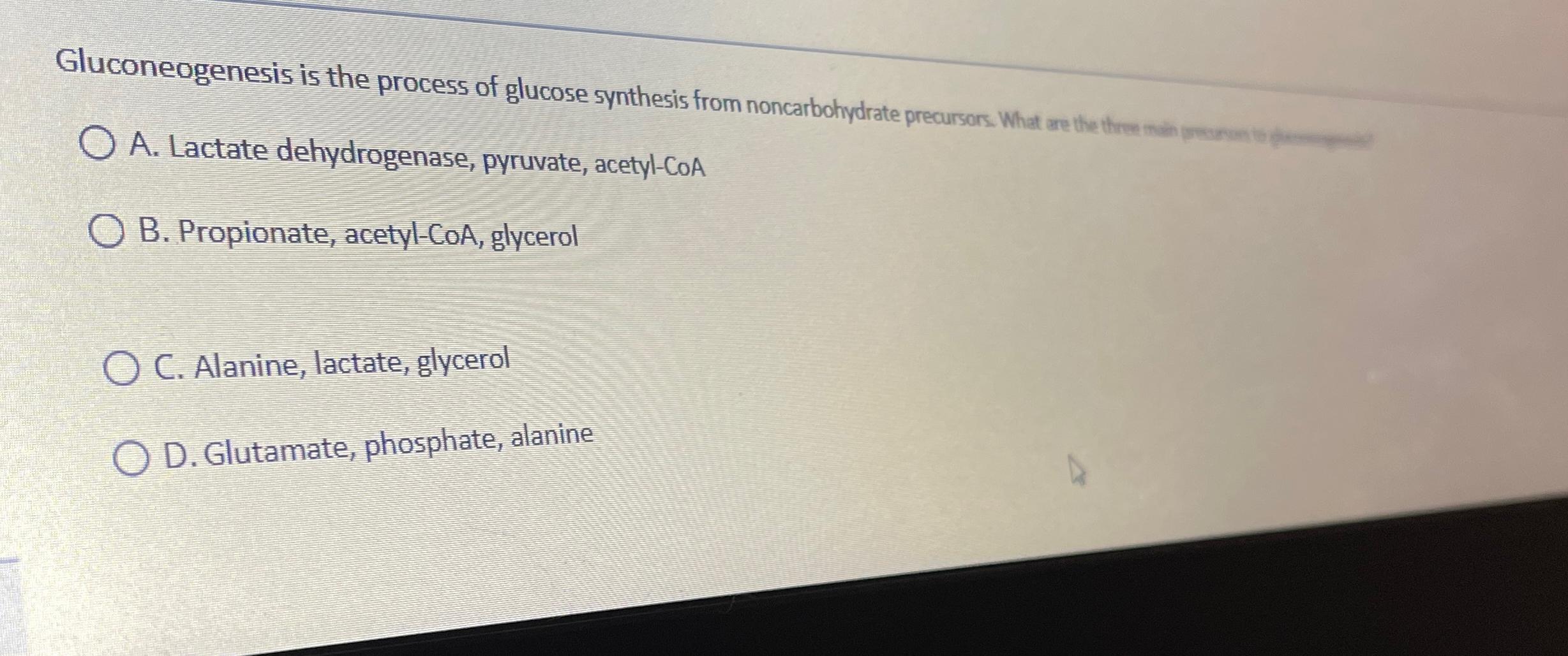 Solved A. ﻿Lactate dehydrogenase, pyruvate, acetyl-CoAB. | Chegg.com