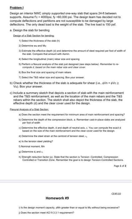 Solved Problem! Design an interior NWC simply supported | Chegg.com