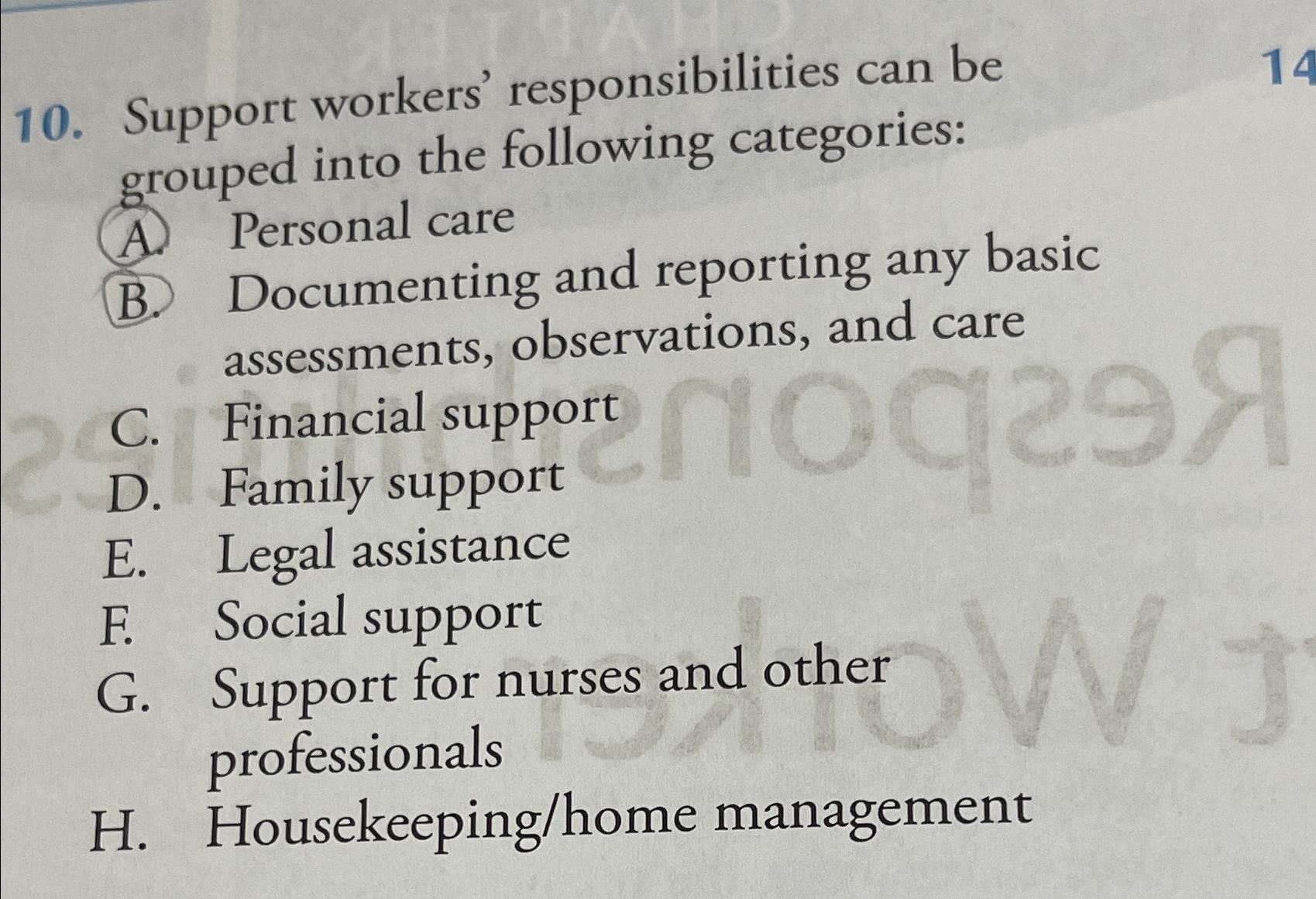 Solved Support workers' responsibilities can be grouped into | Chegg.com