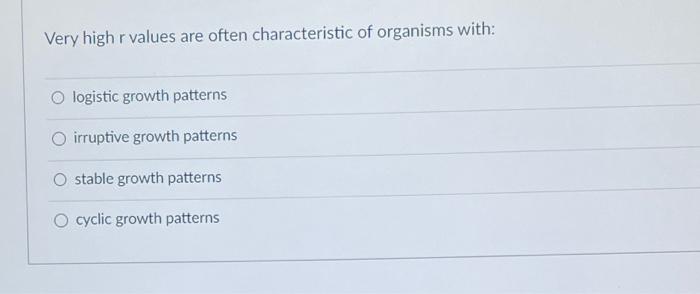 Solved Very high r values are often characteristic of | Chegg.com