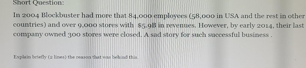 Solved Short Question: In 2004 Blockbuster had more that | Chegg.com