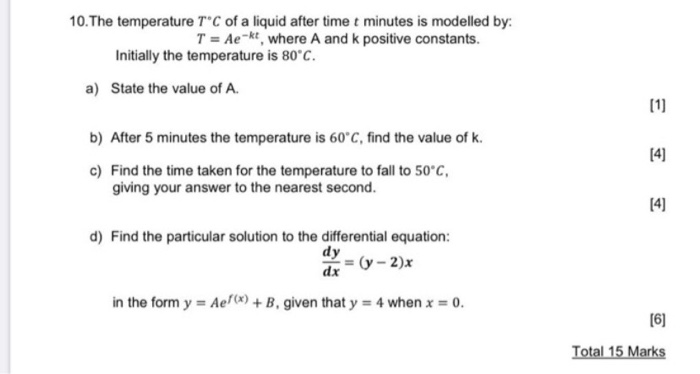 Solved 10 The Temperature T°c Of A Liquid After Time T
