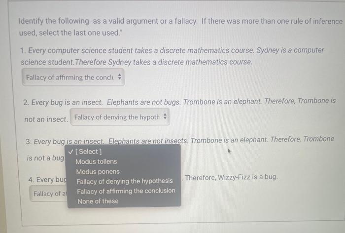 Solved Identify the following as a valid argument or a | Chegg.com