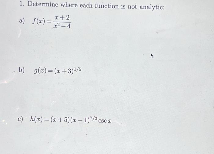 Solved 1. Determine where each function is not analytic: a) | Chegg.com