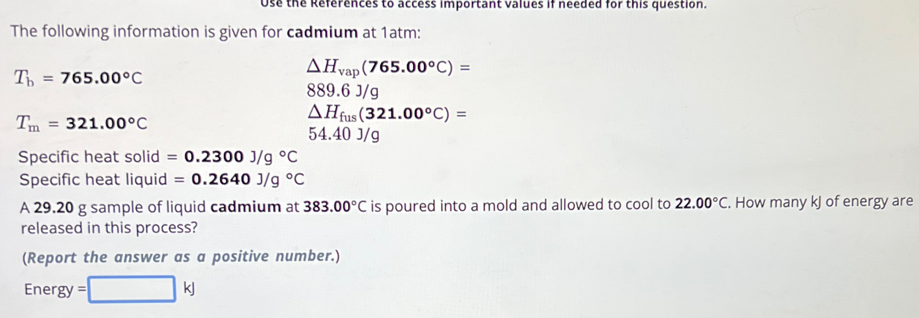 Solved The following information is given for cadmium at 1 | Chegg.com