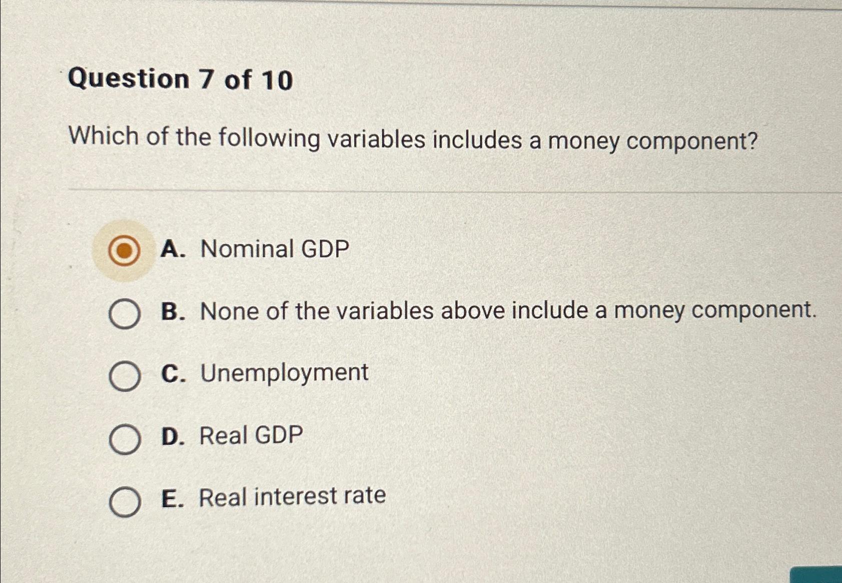 Solved Question 7 ﻿of 10Which of the following variables | Chegg.com