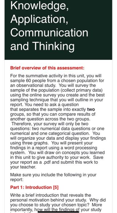 Solved Knowledge, Application, Communication and Thinking | Chegg.com