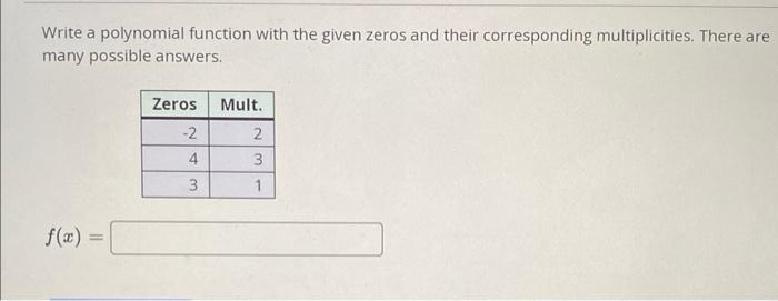 Solved Write a polynomial function with the given zeros and | Chegg.com