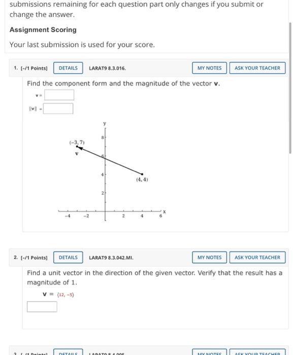 Solved submissions remaining for each question part only | Chegg.com